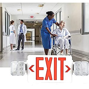 OSTEK Red LED Exit Sign with Emergency Light, Two LED Adjustable Head Emergency Exit Lights with 90 Minutes Battery Backup, Dual LED Lamp ABS Fire Resistance UL-Listed