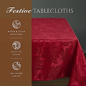 Kadut Christmas Tablecloth, Poinsettia Leaf Red Tablecloth (60 x 102 Inch) for 6 Foot Rectangle Tables, Heavy Duty Fabric, Table Cloth for Harvest, Xmas Holiday, Winter, and Parties Table Cover