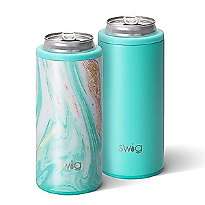 Swig Life Wanderlust + Matte Aqua Seltzer Lovers Gift Set, Includes (2) 12oz Skinny Can Coolers, Triple Insulated, Stainless Steel, Easy to Clean, and Dishwasher Safe