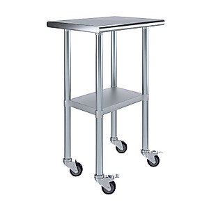 18" X 24" AmGood Stainless Steel Work Table with Wheels | Metal Mobile Table | Food Prep