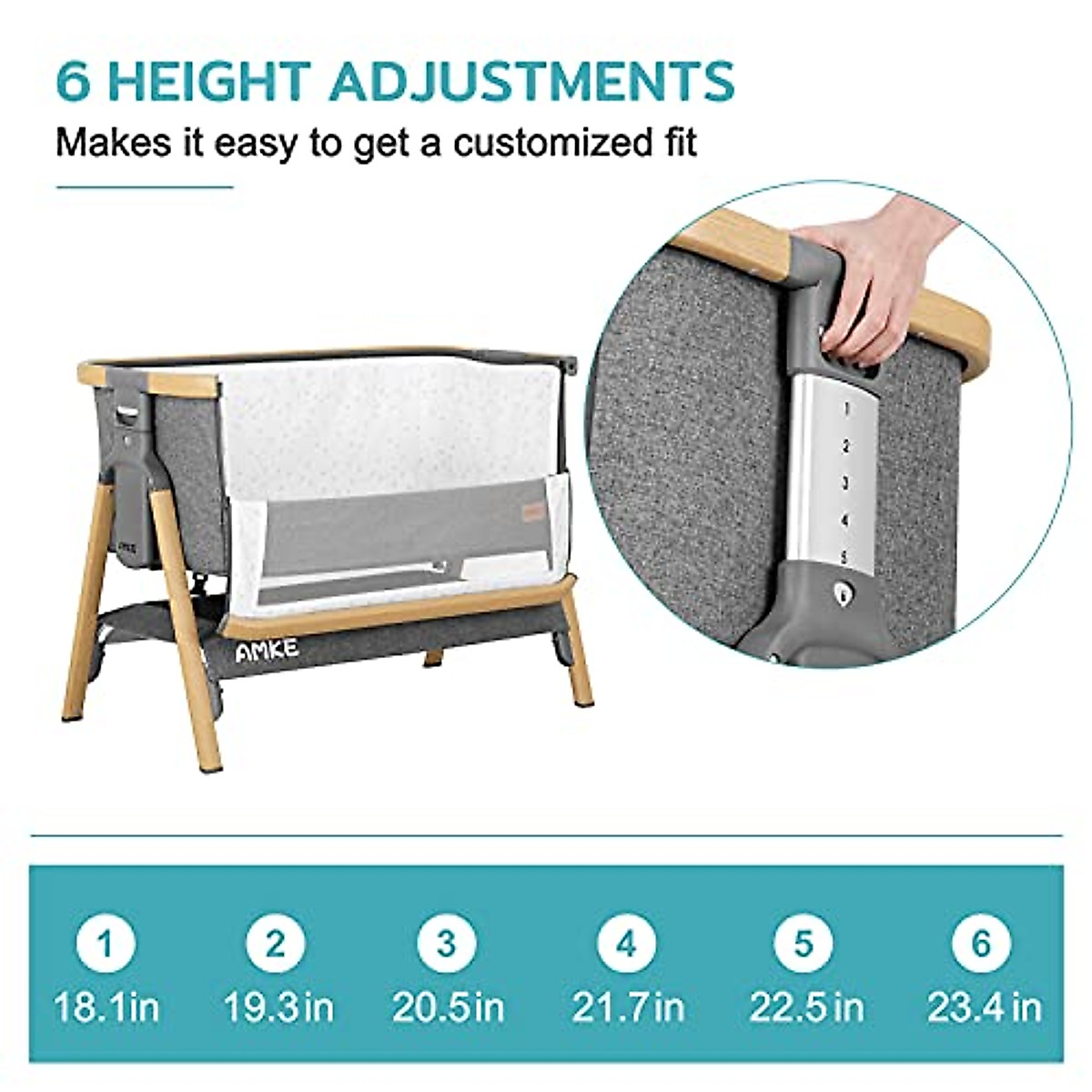 AMKE Baby Bassinets,Bedside Sleeper for Baby,35s Quick Assemble Baby Crib with Storage Basket,Portable Bassinets for Safe Co-Sleeping, Adjustable Baby Bed for Infant Newborn