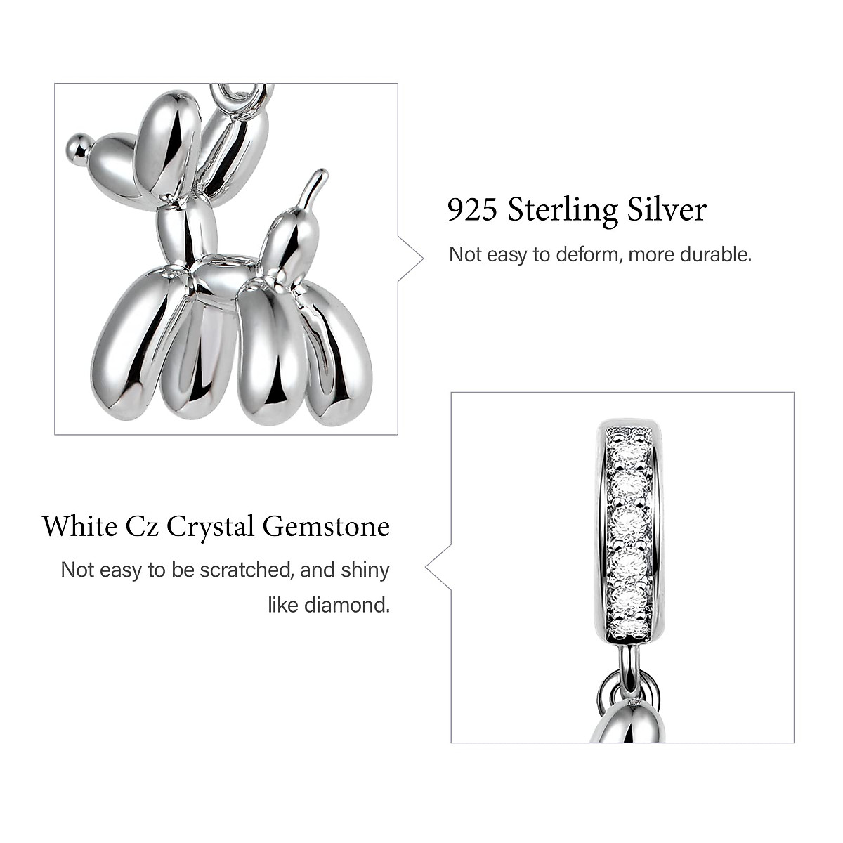 GNOCE Balloon Puppy Charm Pendant 925 Sterling Silver Play with Me Finely Polished Dangle Charm Fit for Bracelet/Necklace Christmas Charm Gifts for Wife Daughter