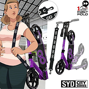 Crazy Skates Foldable Kick Scooter - Kick Scooters for Adults, Teens and Kids with Carrying Strap - Fast Folding, Adjustable Handlebars and Lightweight - Sydney Scooter (SYD) - Black