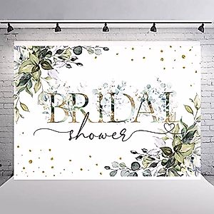 Ticuenicoa 7×5ft Bridal Shower Backdrop Green Leaves Golden Dots White Photography Background Decoration Miss to Mrs Wedding Bride to Be Engagement Photo Booth Props