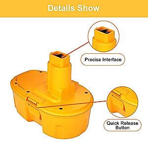 2-Pack 18V DC9096 Replacement Battery Compatible with Dewalt 18-Volt Ni-Mh Battery DC9098 DC9099 DW9095 DW9096 DW9098 DE9038 DE9039 DE9098 Cordless Power Tools, yellow