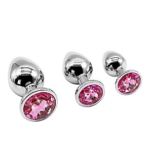3 Sizes of Stainless Steel Universal Suction Cup Realistic Classic Dick Plug Double Headed (Pink) for Men and Women