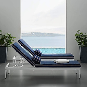 Modway Perspective Aluminum Outdoor Patio Chaise with Cushions, Lounge Chair, White Striped Navy
