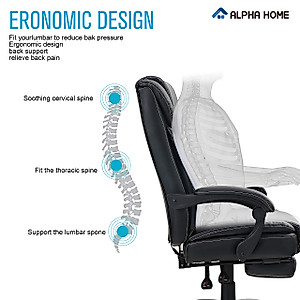 ALPHA HOME Executive Chair High Back Ergonomic Office Chair Adjustable Recliner Managerial Computer Desk Chair with Retractable Footrest Big Tall Rolling Swivel with Caster -Weight Capacity 350 lbs