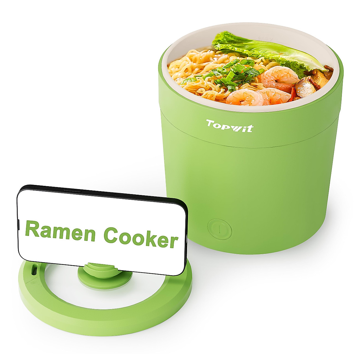Topwit Ramen Cooker, Mini Electric Pot 1L, 500W Electric Cooker for Noodles, Portable Pot for Pasta, Steak, Egg with Over-Heating Protection, Boil Dry Protection, Dorm Room Essentials, Green