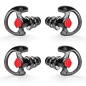 Zeadio Noise Filtered Silicone Earplug, Comfortable Molded Hearing Protection Earpiece, Noise Defender Triple Flanged Earbud for Shooting, Concert, Two-Way Radio Audio Coil Tube - Black,Medium, 2 Pair