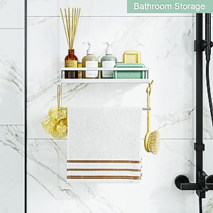 ESOW Paper Towel Holder with Shelf Storage, 2-in-1 Wall Mounted Paper Towel Roll Rack Basket for Kitchen, Balcony & Bathroom, Self-Adhesive or Drilling Installation, SUS304 Brushed Nickel Finish