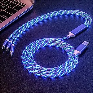plok 3 in 1 LED Flowing Light Up Charger Cable,Multi Charging Cable,Micro Type-C Charging Cable,USB-C Fast USB Charger Cord for