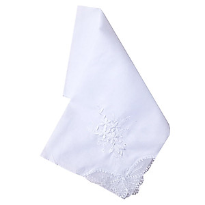 BonjourMrsMr Ladies Womes White Embroidery Cotton Handkerchiefs Wedding Hankies Scalloped 3PCS