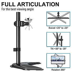 MOUNTUP Single Monitor Stands, Freestanding VESA Monitor Desk Mount fits 13'' to 32'' Computer Screen with Height Adjustable, Swivel, Tilt, Rotation, VESA 75x75 100x100 MU0023
