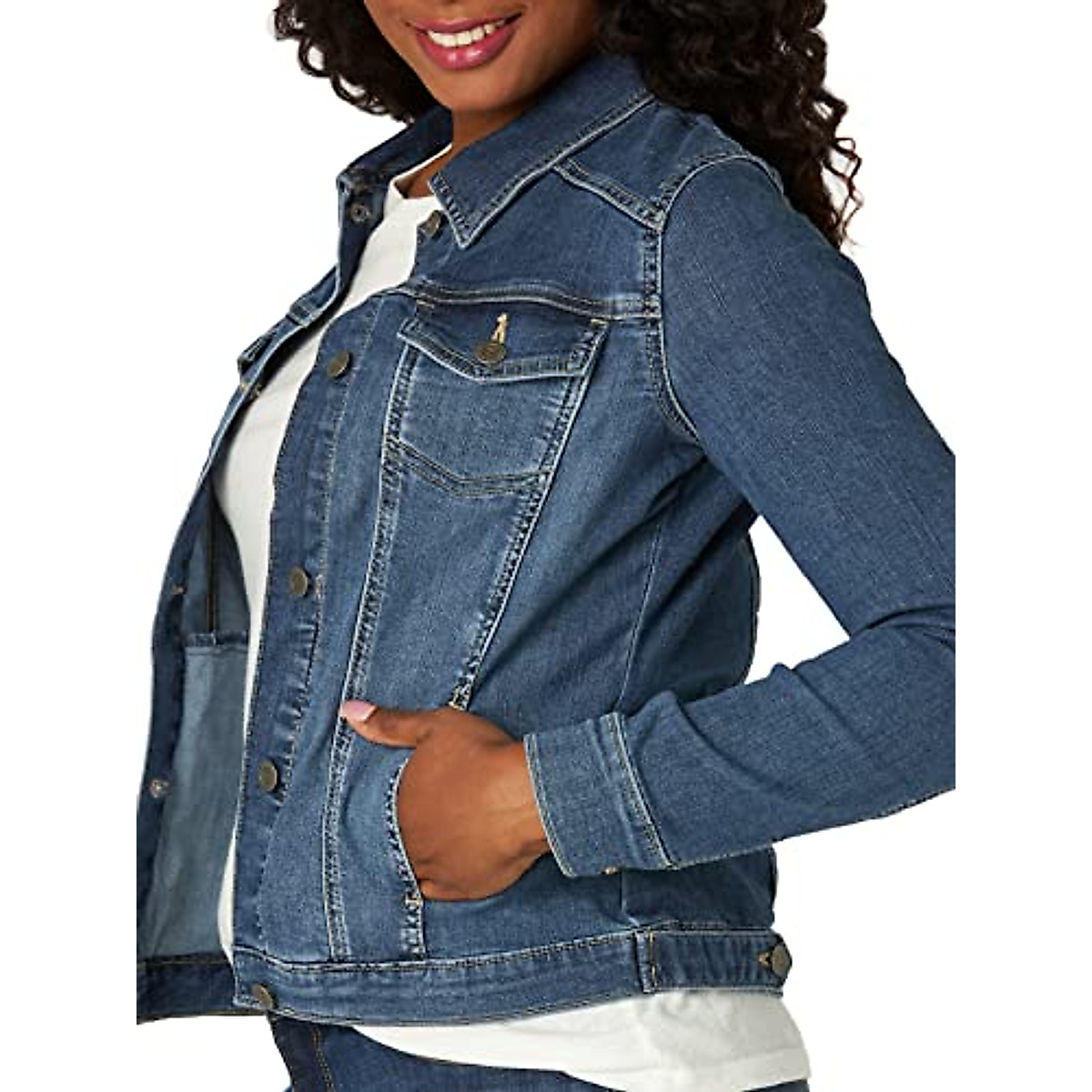 Riders by Lee Indigo Women's Iconic Denim Jacket, Weathered-Medium Blue