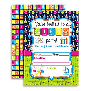 Amanda Creation Science Themed Birthday Party Fill in Invitations set of 20 with envelopes