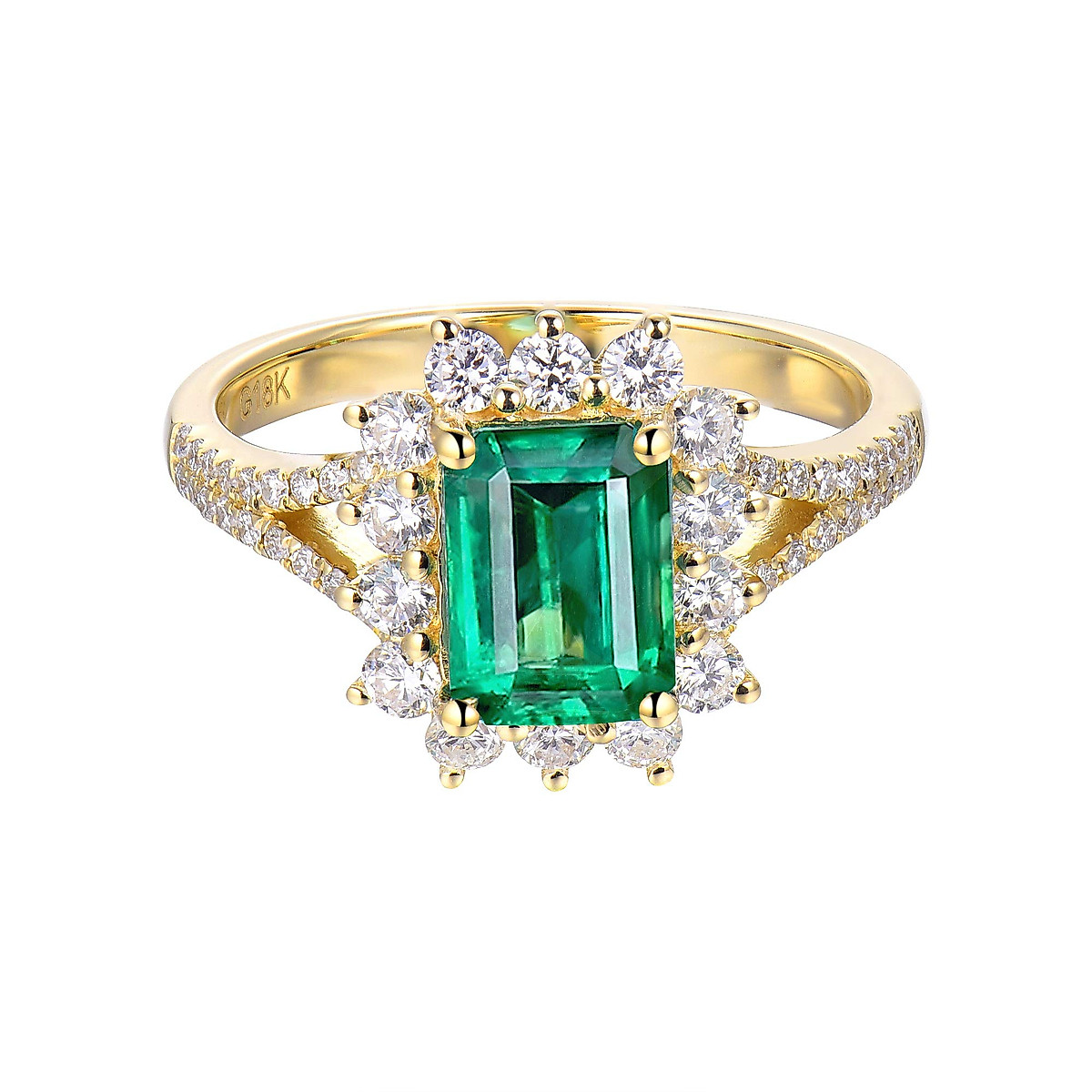 Lanmi Brilliant Natural Green Emerald Ring Solid 14K White Yellow Gold Engagement Wedding Diamonds Rings for Women Promotion