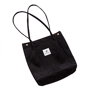 Belsmi Womens Ladies 13 Inches Corduroy Tote Bag (Black)