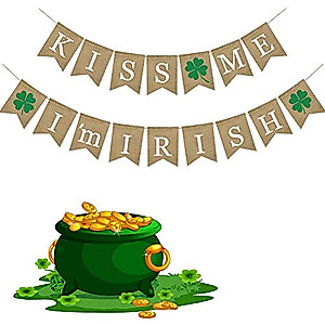 Best Party Decor Amosfun st Patricks Day Decorations for The Home KISS ME I'm Irish Shamrock Burlap Banner Four- Leaf Clover Bunting Garland St. Patrick Day Decorations (C Type)