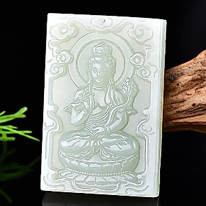 c1lint7785631 Women's Necklaces Men's Necklace Superb Sculpture White jade Dragon Kwan-yin Guan Yu Warrior Guangong Hold Knife Knight Bodhisattva Buddha Necklace Pendant