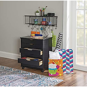 Linon Rolling Storage Corinne Cart, Six Wide Drawers, Black Wide