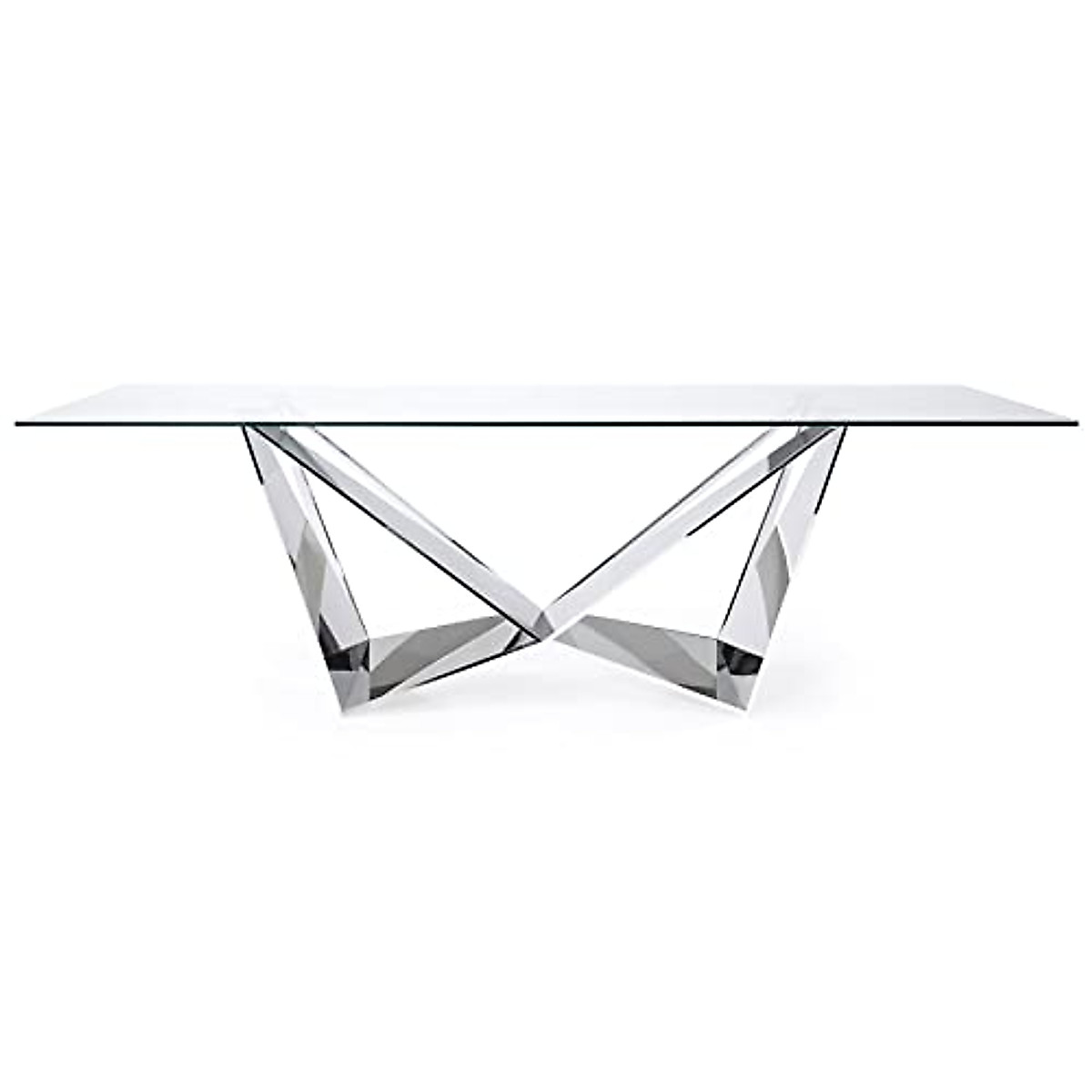 ZURI Modern Serra 94" Dining Table - Clear Glass with Polished Stainless Steel Base