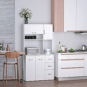 HOMCOM 66" Buffet with Hutch, Freestanding Kitchen Pantry with 2 Large Cabinets, 1 Pull Up Cabinet, 3 Drawers & Wide Countertop, White