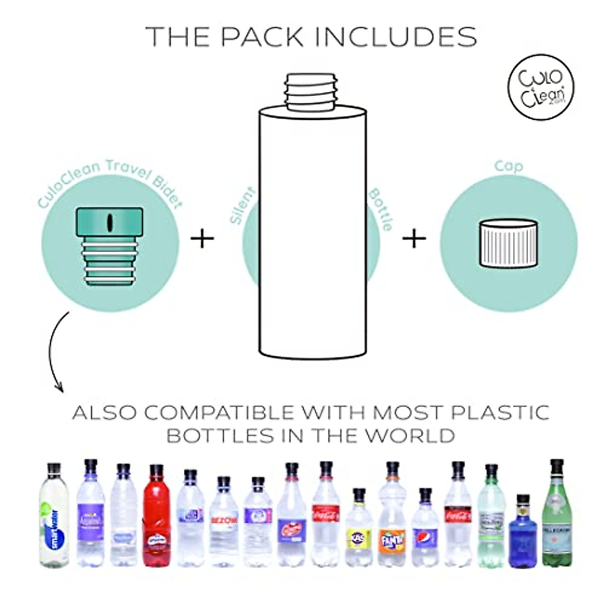 CuloClean Portable Bidet for Toilet or Travel (Aquamarine). Peri Bottle for Men and Women. Handheld Spray. Bath Essentials (CuloClean + Bottle, 1pcs Aquamarine)