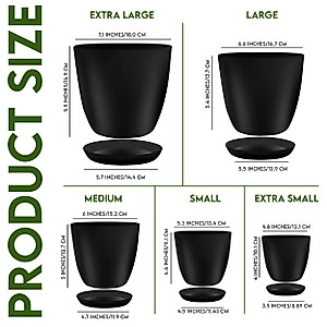 Utopia Home - Plant Pots Indoor with Drainage - 7/6.6/6/5.3/4.8 Inches Home Decor Flower Pots for Indoor Planter - Pack of 5 Plastic Planters for Indoor Plants, Cactus, Succulents Pot - Black