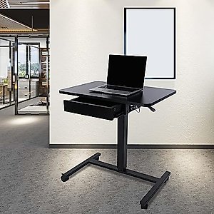 CLATINA Mobile Laptop Desk Adjustable Height Standing Desk Adjust from 30'' to 45.7'' Rolling Cart Ergonomic Table with Drawer