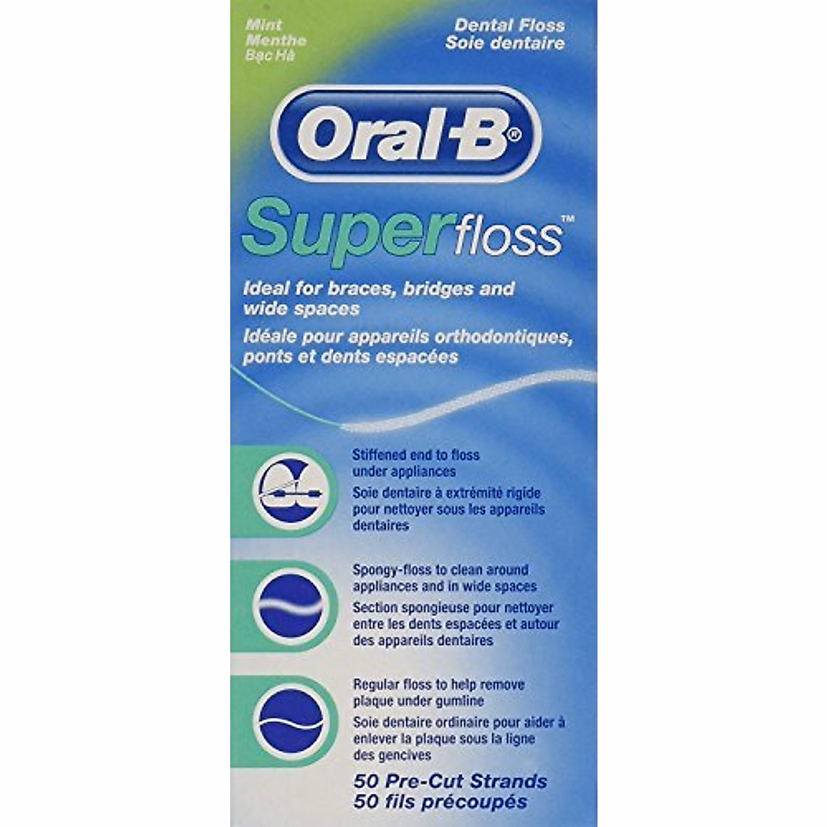 Oral-B Super Floss Mint Dental Floss Pre-Cut Strands 50 ea (Pack of 6)
