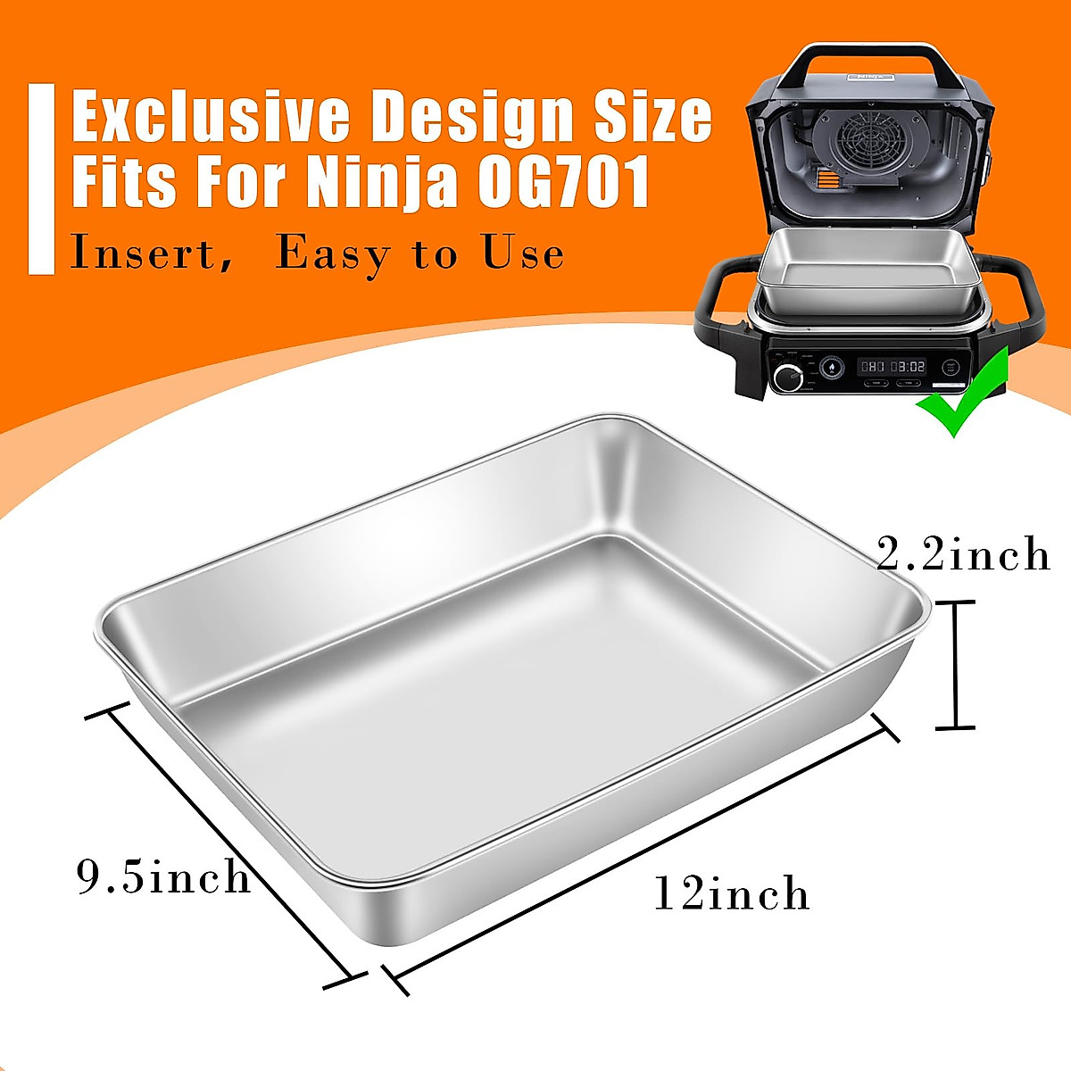 GRILL FORCE Grill Stand + Baking Sheet Set for Ninja Woodfire Grill,Collapsible Outdoor Grill Cart304 Stainless Steel Baking Pan Fit for Ninja Woodfire Outdoor Grill (Ninja OG701)