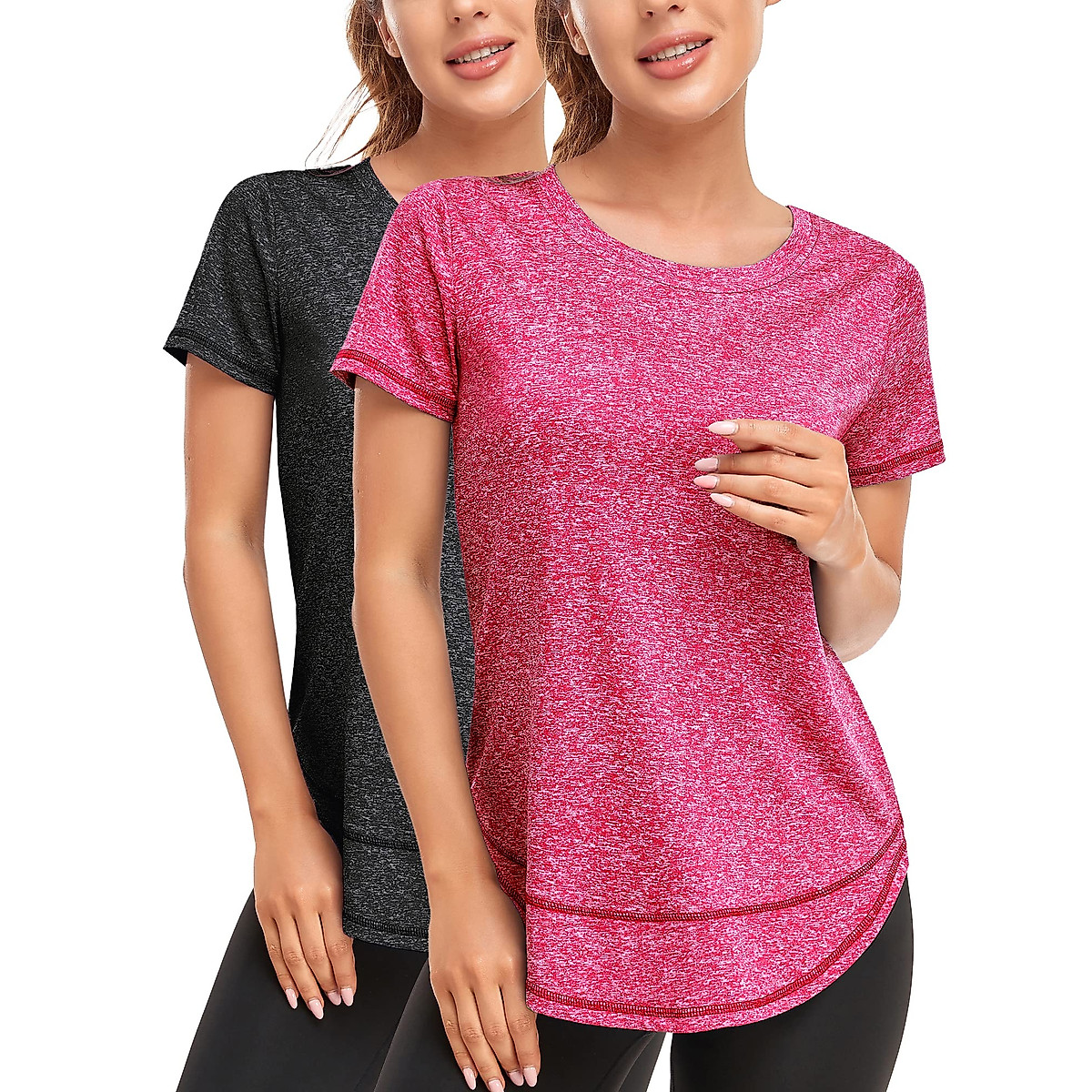 Abrooical Pack of 2 Women Shirts Plus Size Workout Tops for Women Yoga Running Athletic Short Sleeve Tee Black/Red X-Large