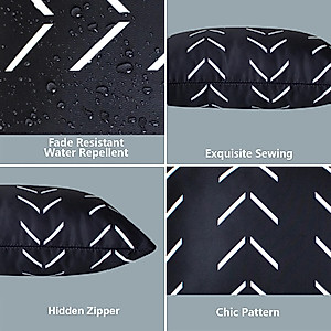 Adabana Outdoor Waterproof Throw Pillow Covers 16x16 Inch Black and White Decorative Boho Pillows Cover Set of 2 for Patio Garden Porch