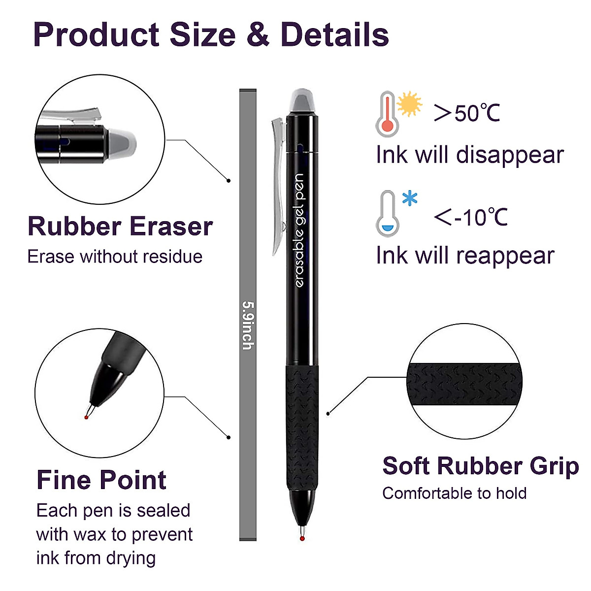 Erasable Gel Pens, 15 Pack Black Retractable Erasable Pens Clicker, Fine Point, Make Mistakes Disappear, Black Inks for Writing Planner and Crossword Puzzles…