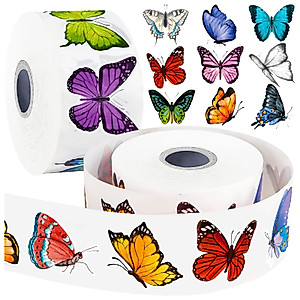 1600 PCS Butterfly Roll Stickers, 16 Styles Butterfly Stickers for Kids, Waterproof and Sun-Proof 3D Roll Stickers for Parties, Walls, Scrapbooks, Envelopes, Birthday and Greeting Cards