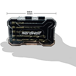 NordWolf 5-Piece Cobalt Alloy Steel Left Hand Drill Bit Set, Reverse Twist with 1/4" Hex Shank for Screw Extractors, SAE Sizes 5/64"-7/64"-5/32"-1/4"-19/64" in Storage Box
