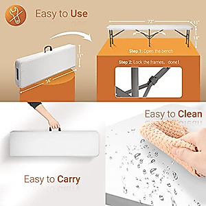 VINGLI 1 Pack 6 feet Plastic Folding Bench,Portable in/Outdoor Picnic Party Camping Dining Seat, Garden Soccer Multipurpose Entertaining Activities, White