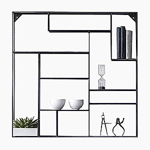 PIBM Stylish Simplicity Shelf Wall Mounted Floating Rack Shelves Iron Art Simple Rectangle Bookshelf Display Stand Collection Rack, Black ,