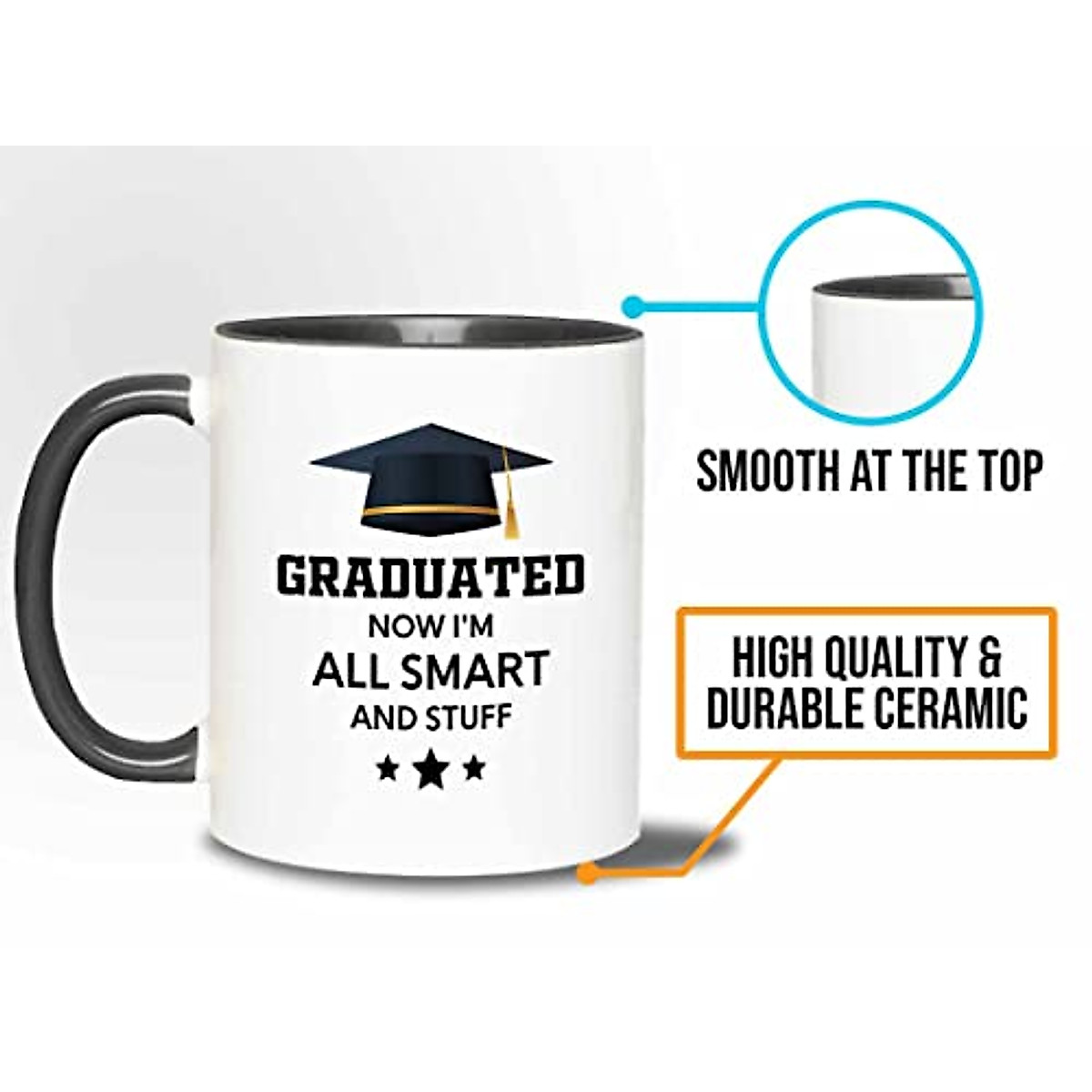 Flairy Land Graduation 2Tone Black Mug 11oz - All Smart and Stuff - Graduation Gifts for Her Senior Graduation College Student College Graduate Classmate MBA Grad