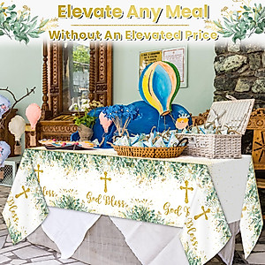 3Pcs God Bless Baptism Tablecloth First Communion Holy Tablecloth Decorations Mi Bautizo Christening Table Cover Disposable Tablecloths for Boys Girls Newborn Baby Shower Party Supplies 54 x 108 inch