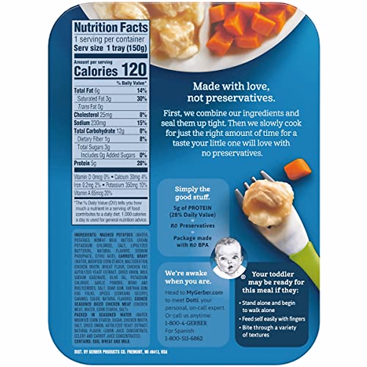 Gerber Graduates Lil' Meals MASHED POTATOES & GRAVY WITH ROASTED CHICKEN & CARROTS - 6.6oz. (Pack of 6)