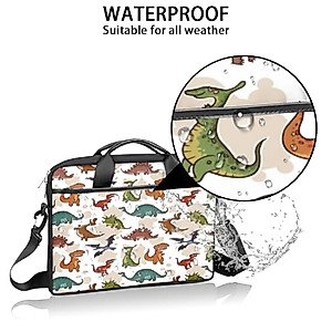 Cute Dinosaurs Design Laptop Computer Bag Waterproof Shoulder Messenger Bag 13-15 inch Durable Laptop Tote Bag with Shoulder Strap Handle Lightweight Crossbody Briefcase