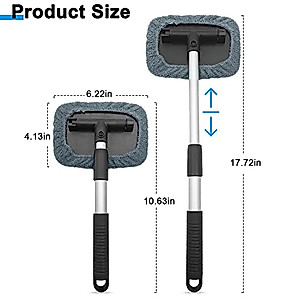 Windshield Cleaning Tool, Auto Window Cleaner, Extendable Detachable Handle with 4 Reusable and Washable Microfiber Pads, Car & Home Inside Exterior Use