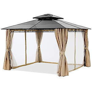 10x10 Double Roof Hardtop Patio Gazebo with Curtains and Netting by ABCCANOPY
