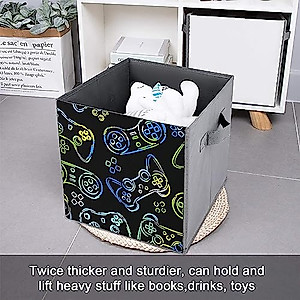 DamTma Storage Cubes Colorful Joystick Game 11 Inch Cube Storage Bin with Handles Video Games Fabric Collapsible Cube Baskets for Shelf Toys Clothing Books