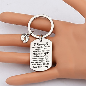 WSNANG Mommy To Be Keychain New Mom Gift Baby Announcement Jewelry Gift I May Just Be a Bump I Love You Mommy Keychain (Mommy DT)