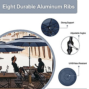 DOIT 10Ft Patio Umbrella with 8 Sturdy Ribs,Outdoor Table Market Umbrella Three Tires Roof with w/Tilt Adjustment and Crank for Garden,Deck,Backyard,Pool (No Base)