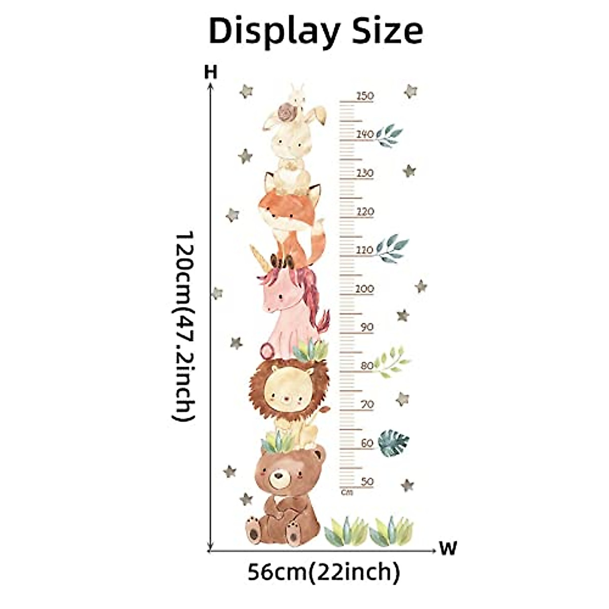Kawaii Wall Decorations, Cute Cartoon Height Chart Stickers, Growth Chart for Wall, Living Room, Bedroom Wall Decoration Stickers (Bear Stacked)