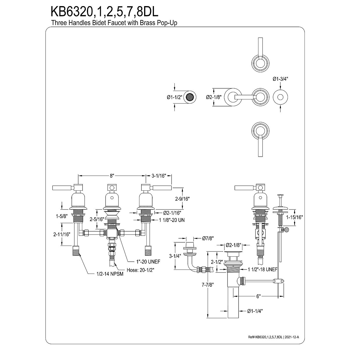 Kingston Brass KB6321DL Concord Bidet Faucet, Polished Chrome, 8 x 2.13 x 2.13